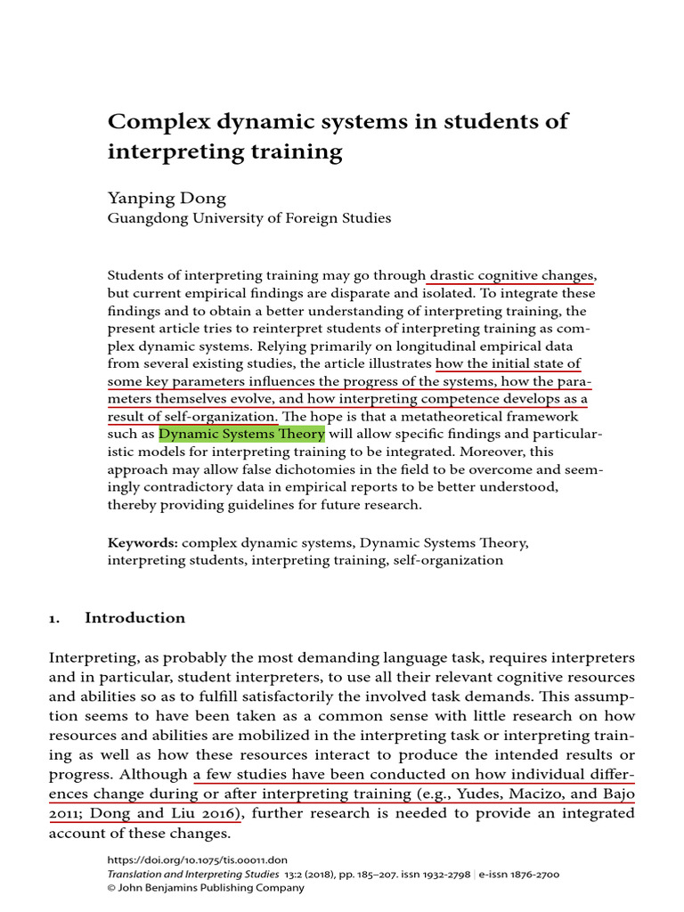 M6-Complex Dynamic Systems in Students of Interpreting Training | PDF ...