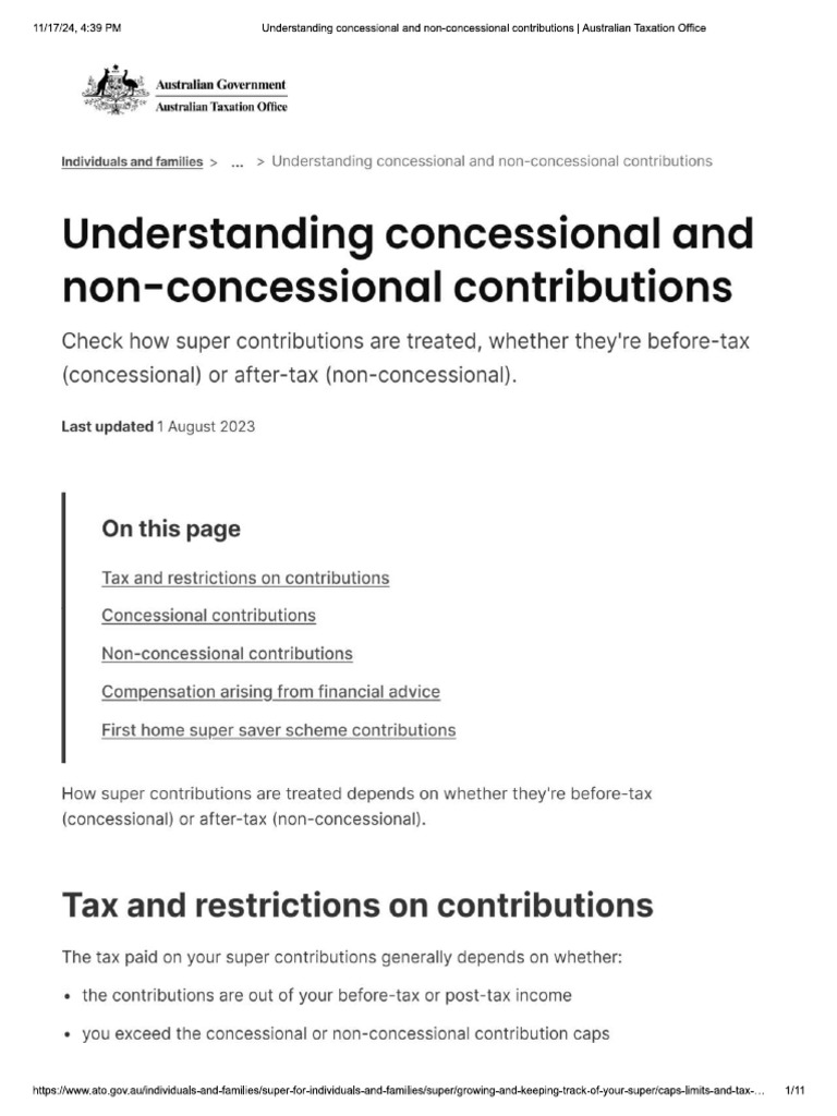 Concessional Contributions Cap - Australian Taxation Office | PDF