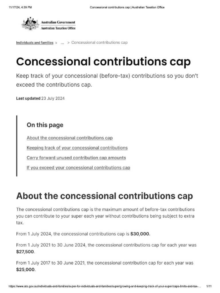 Non-Concessional Contributions Cap - Australian Taxation Office | PDF