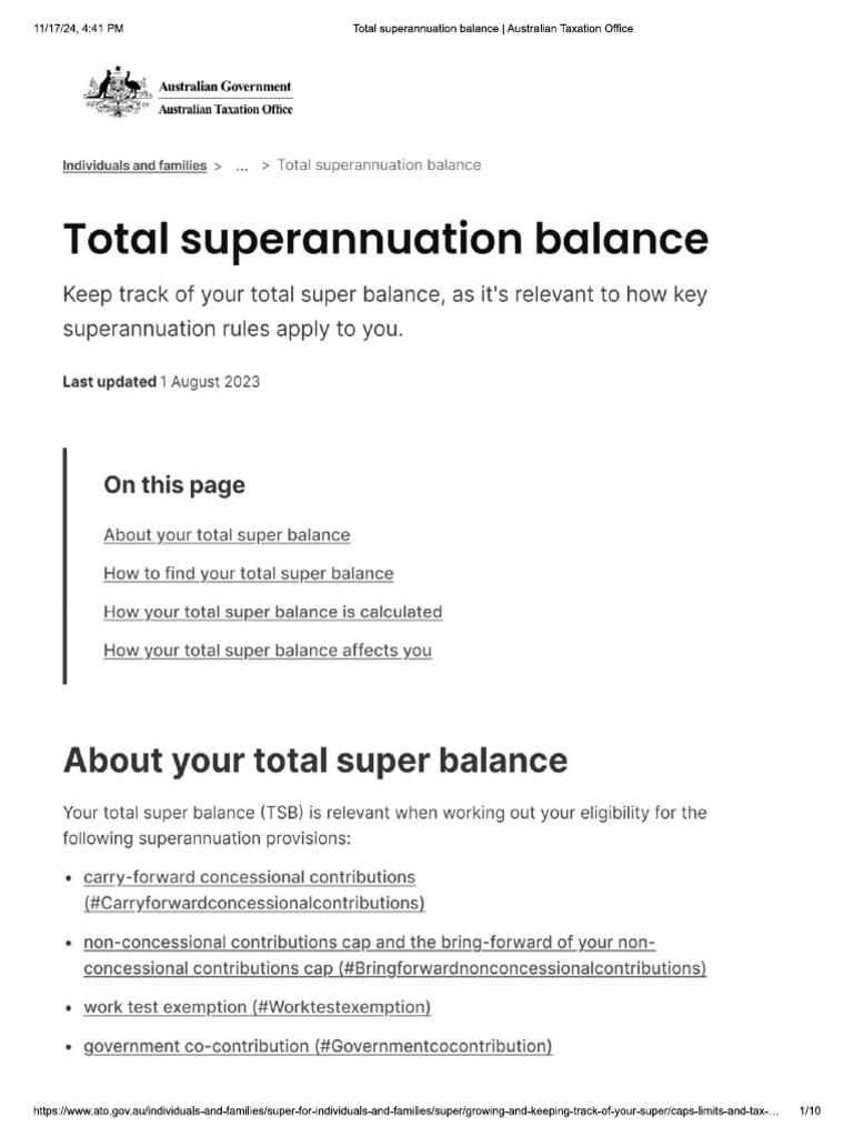 Total Superannuation Balance - Australian Taxation Office | PDF