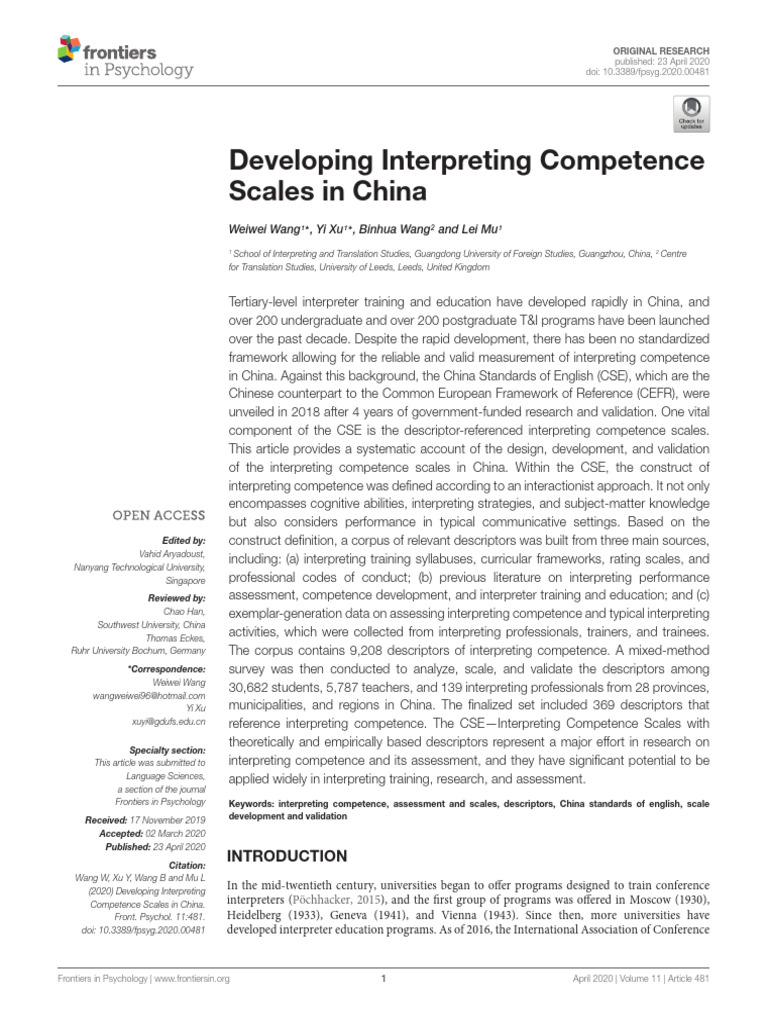 Developing Interpreting Competence Scales in China | PDF | Multilingualism | Cognition
