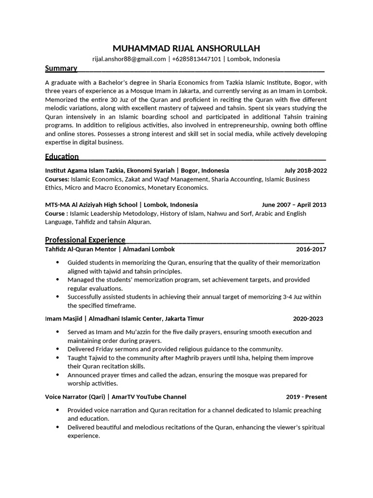 Muhammad Rijal Anshorullah | PDF | Mosque | Quran