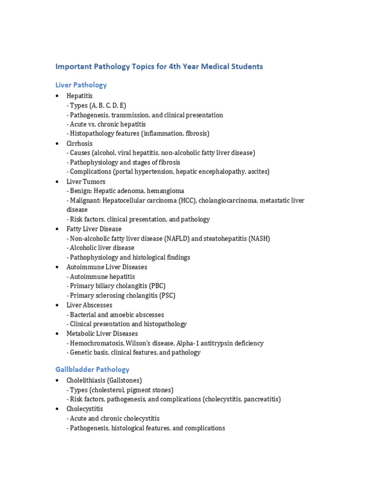 Key Pathology Topics for Medical Students | PDF | Cirrhosis | Kidney ...