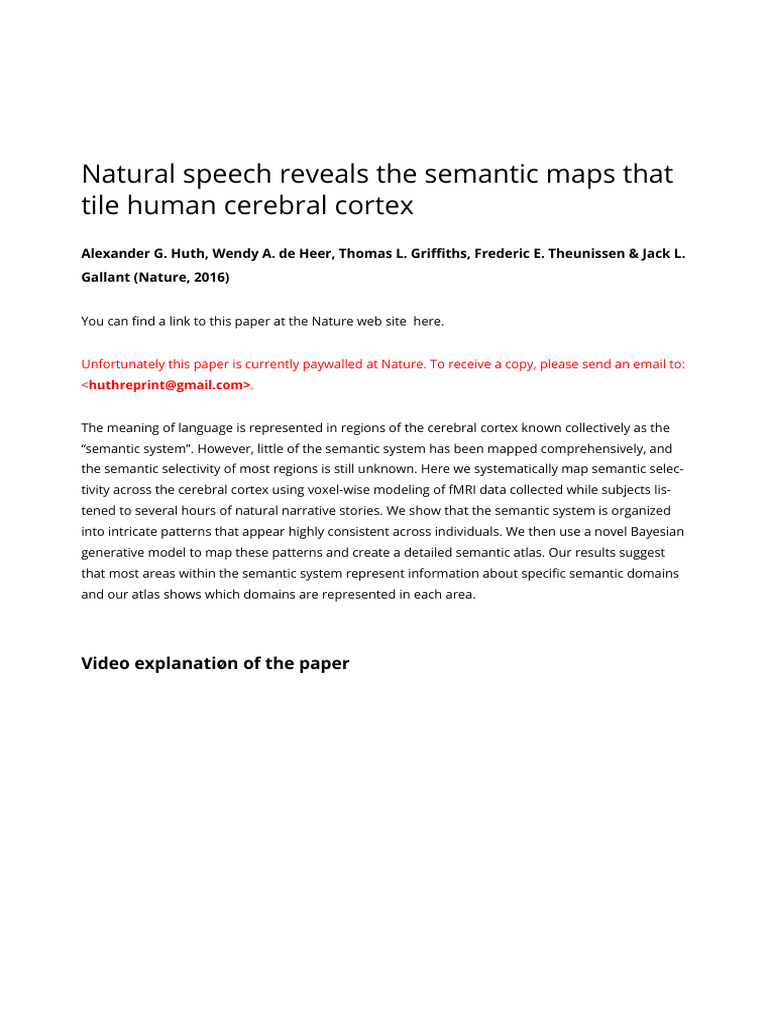 Natural Speech-Gallant Lab | PDF | Functional Magnetic Resonance Imaging | Brain