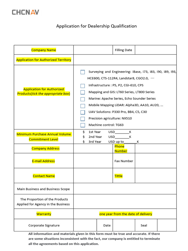 Dealership Qualification Application Form | PDF