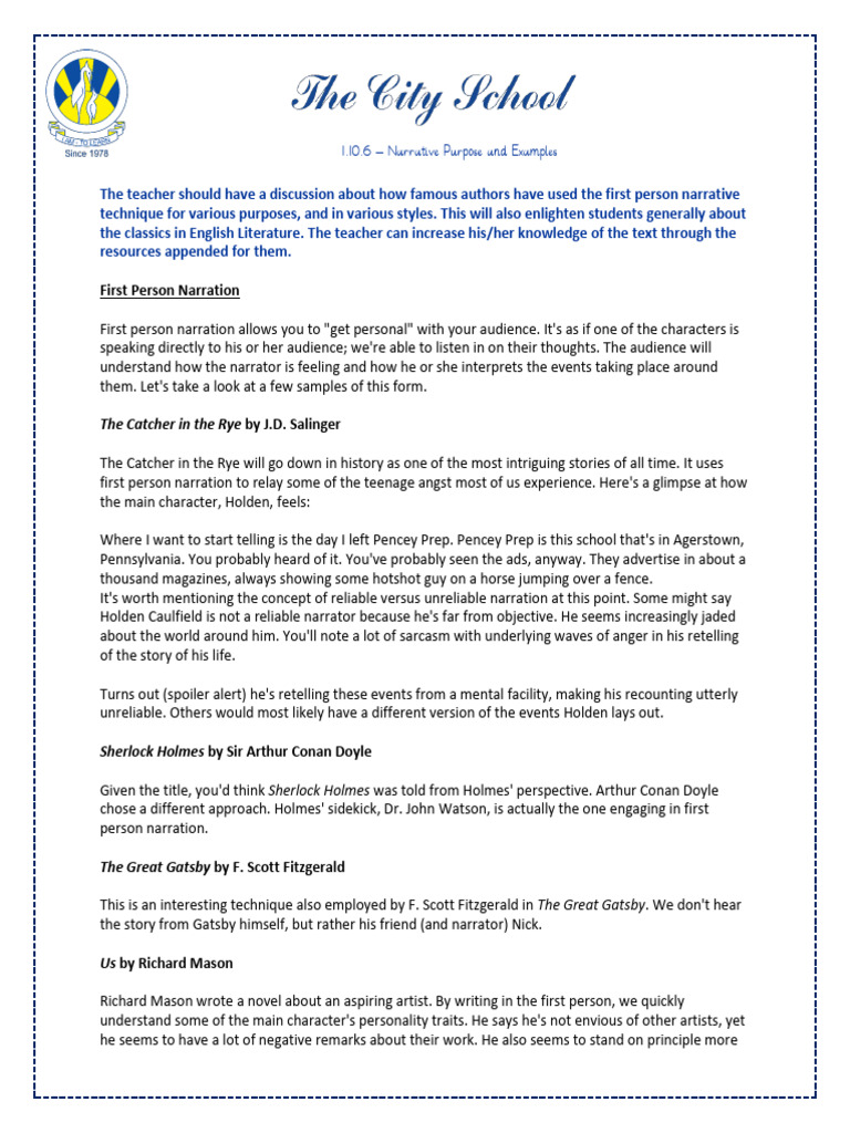 First Person Narrative Techniques Explained | PDF | Sherlock Holmes ...