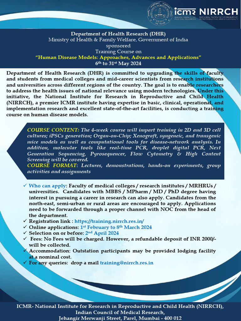 DHR Workshop Disease Models 2024 Flyer | PDF | Medical School | Science