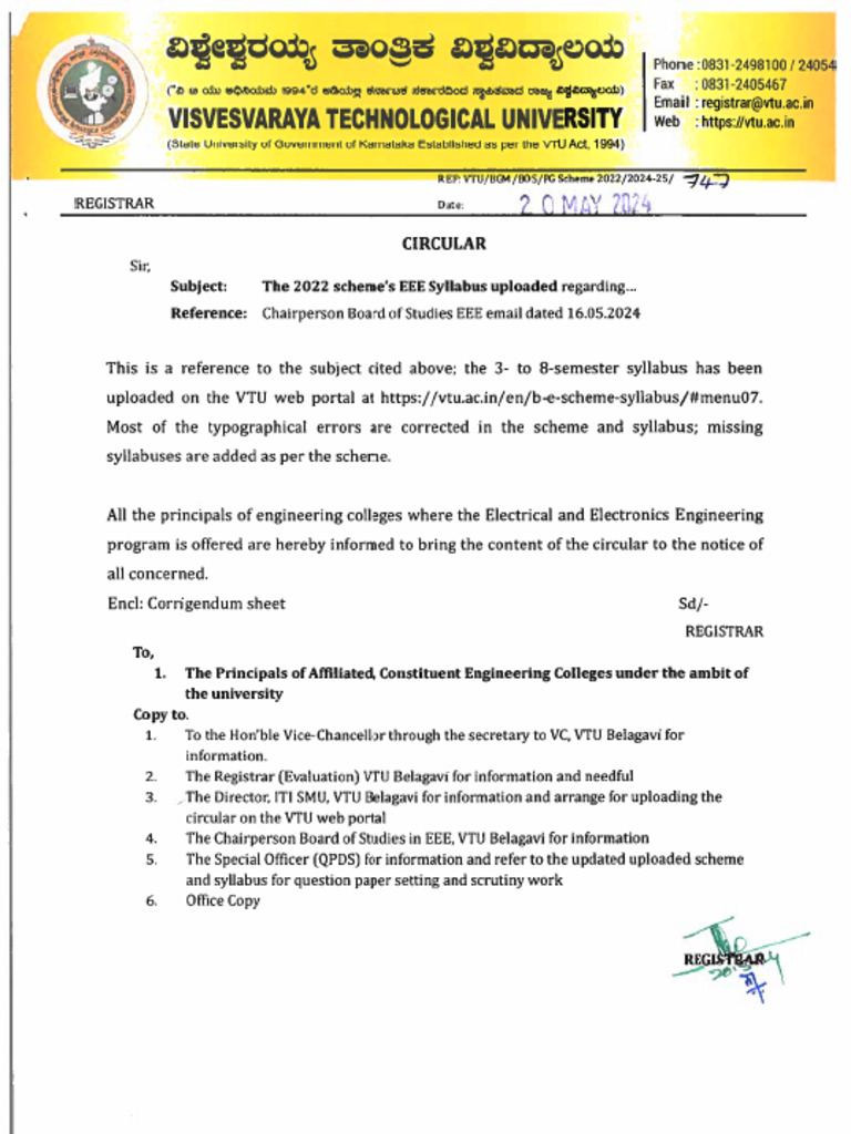 Circular 747 2022 Schemes EEE Syllabus Uploaded | PDF