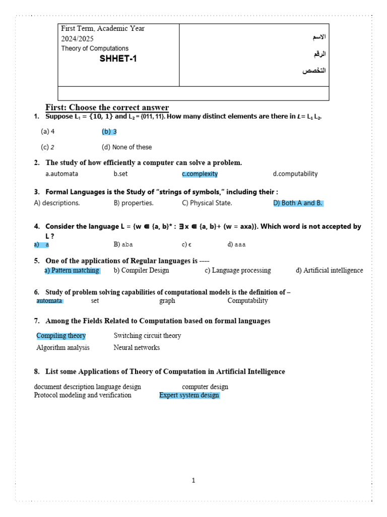 Sheet 1 | PDF | Theory Of Computation | Computer Science