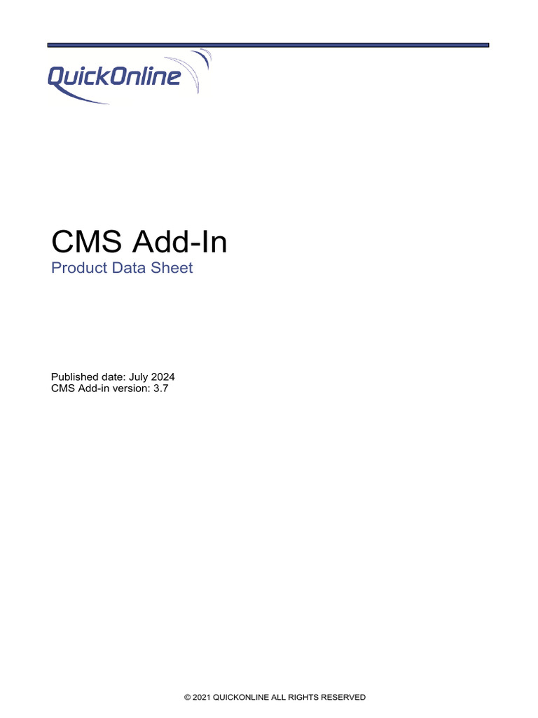 CMS Add-In Product Data Sheet 3.7 | PDF | Microsoft Outlook | Microsoft ...
