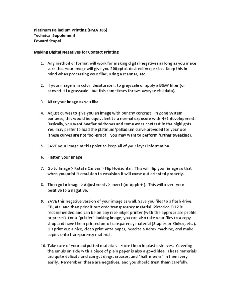 Platinum Palladium Printing Technical Supplement | PDF | Platinum ...