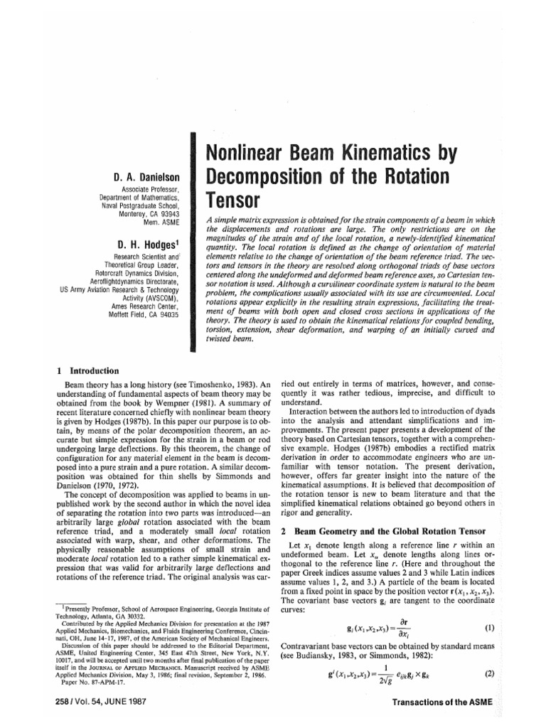 Nonlinear Beam Kinematics by Decomposition of The Rotation Tensor | PDF | Tensor | Euclidean Vector