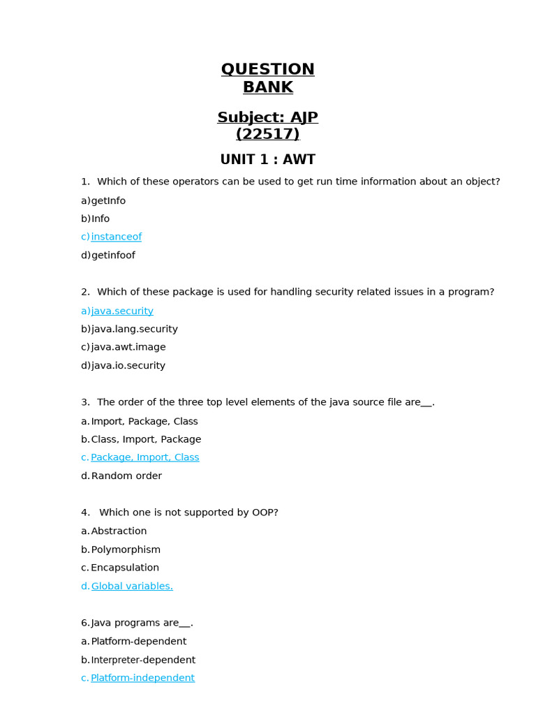 AJP Question Banksilved 123 AJP2 PDF | PDF | Method (Computer Programming) | Class (Computer ...