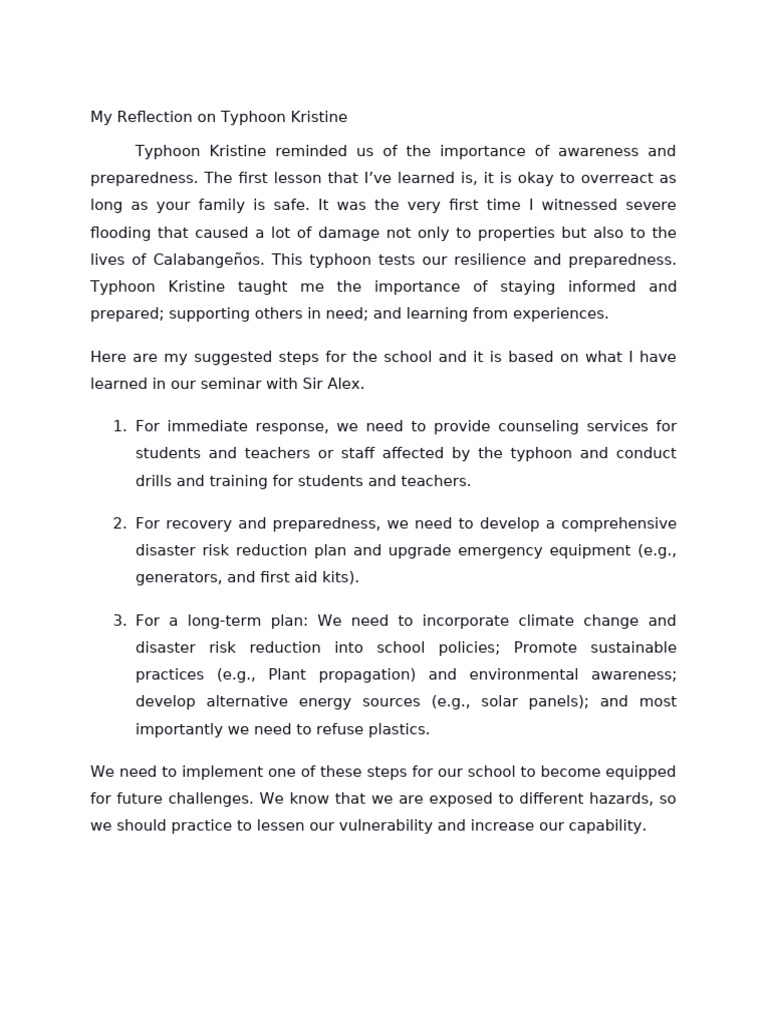 My Personal Reflection About Typhoon Kristine | PDF