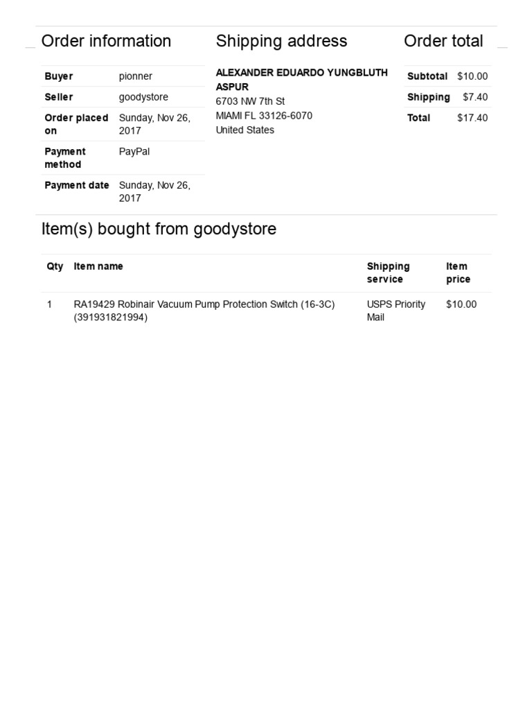 Order Confirmation for Robinair Pump | PDF