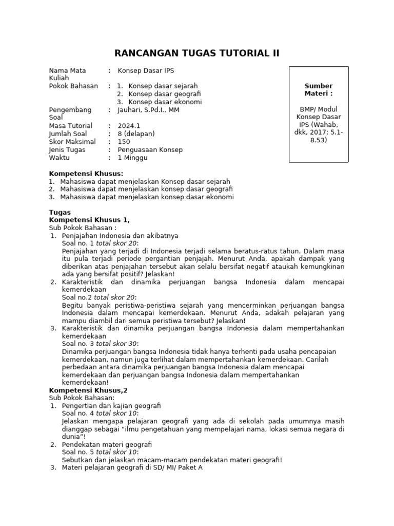 Rancangan Tugas Tutorial II Konsep Dasar Ips | PDF | Karier & Perkembangan