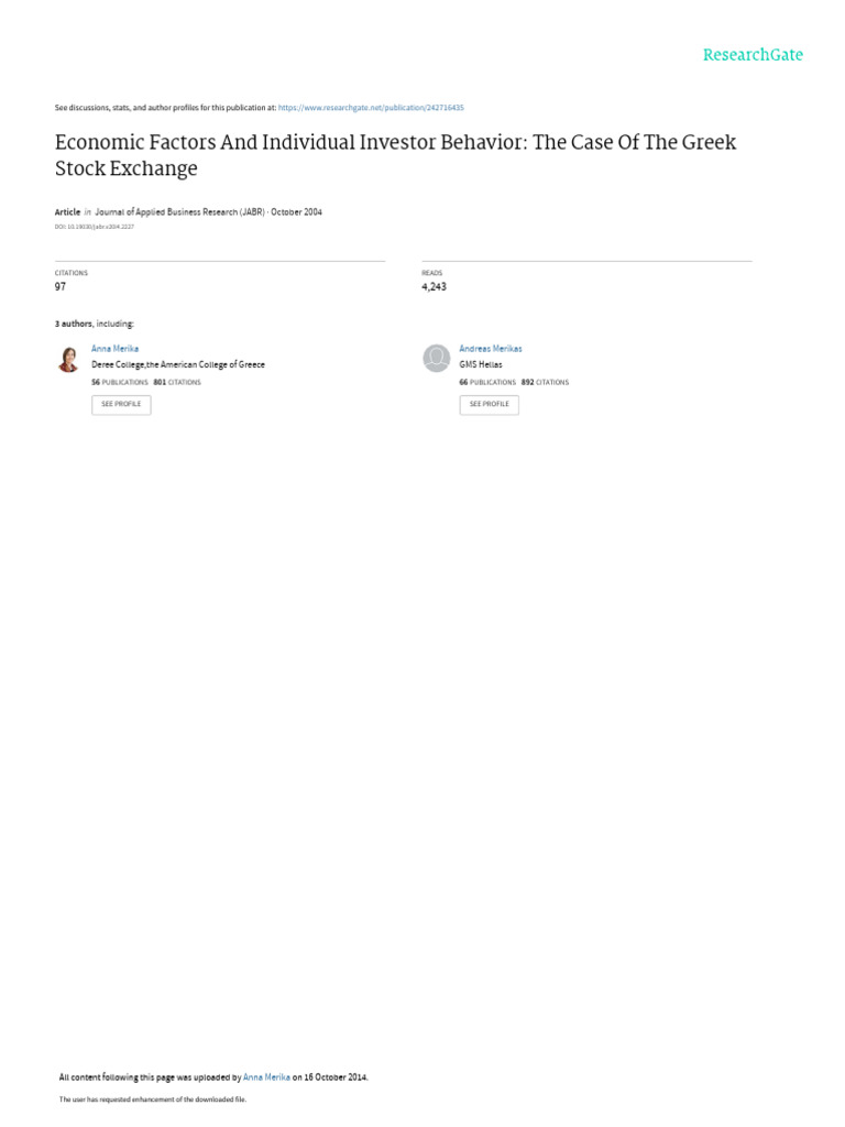 Economic Factors and Individual Investor Behavior | PDF | Stocks | Investing