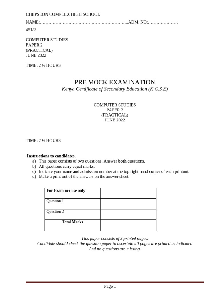 2016 Lainaku Pre-Mocks Computer P2 Lainaku | PDF | Computing