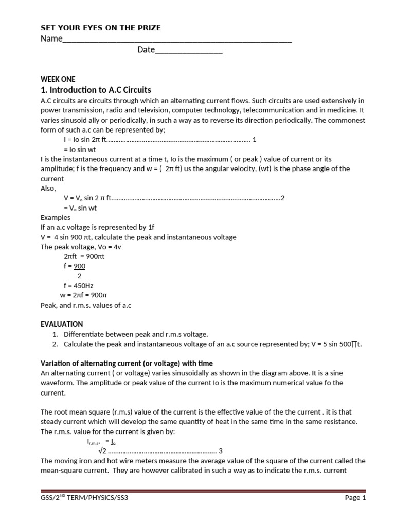 Mr Kelly Physics First Term Lesson Plan Year 12 | PDF | Electrical ...