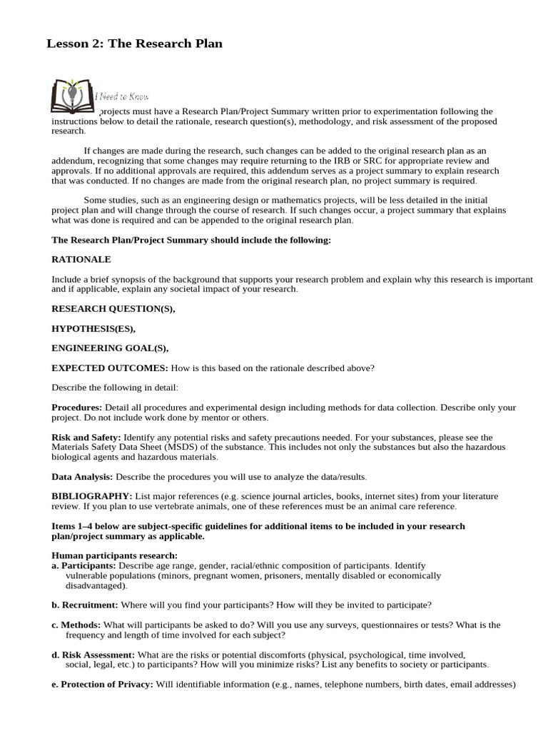 Research Plan Guide for Experiments | PDF | Risk | Risk Assessment