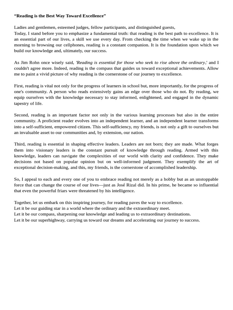 Oration Piece Reading-Month-2024 | PDF | Knowledge | Behavior Modification