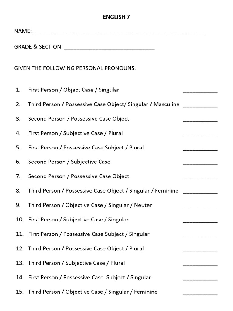 Personal Pronouns Quiz | PDF | Grammatical Gender | Grammatical Number