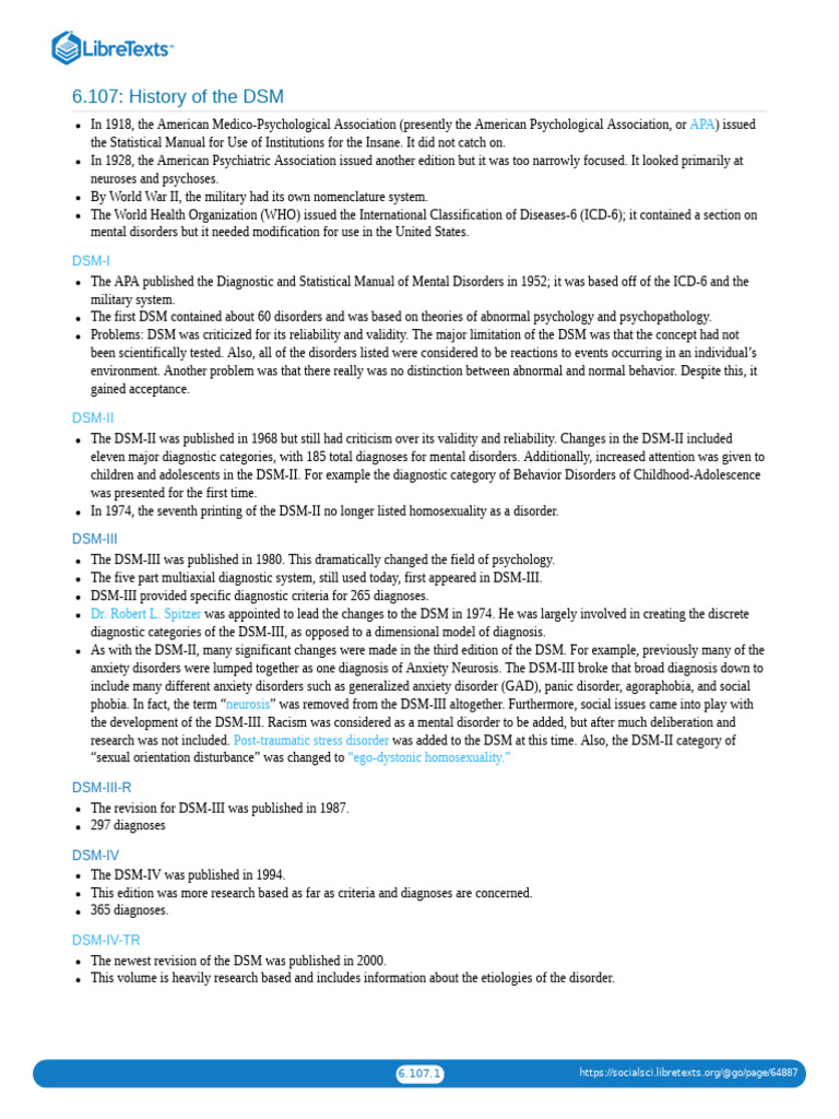 6.107 History of The DSM | PDF | Diagnostic And Statistical Manual Of ...