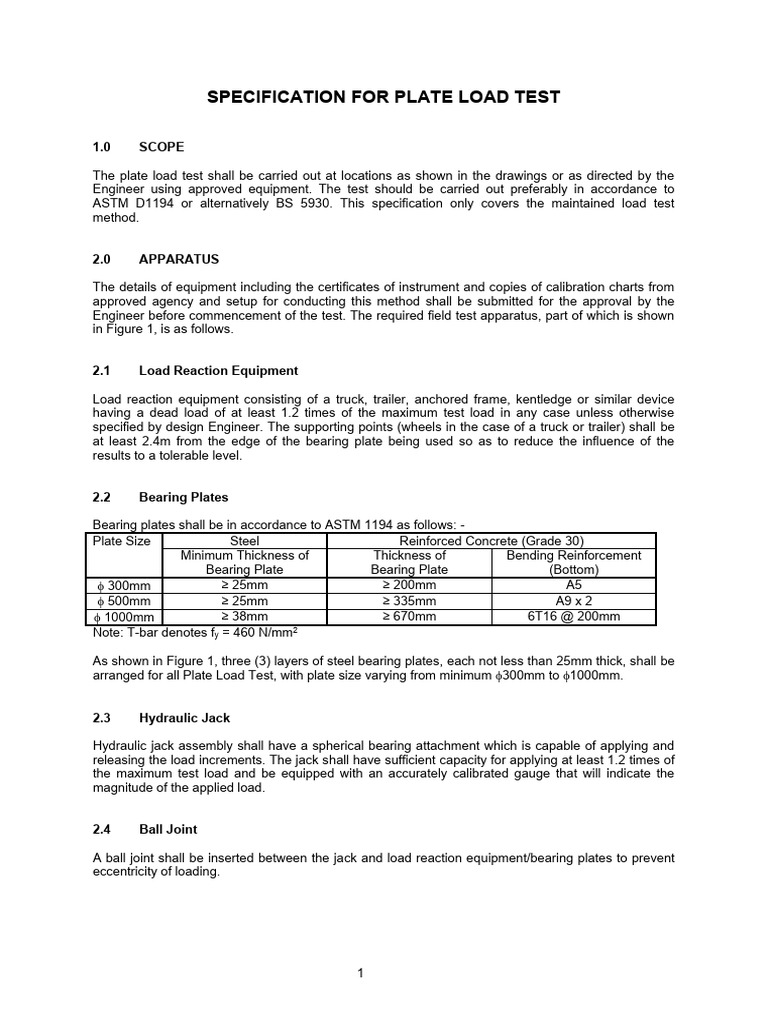 Plate Load Test Method Specification | PDF | Calibration | Concrete
