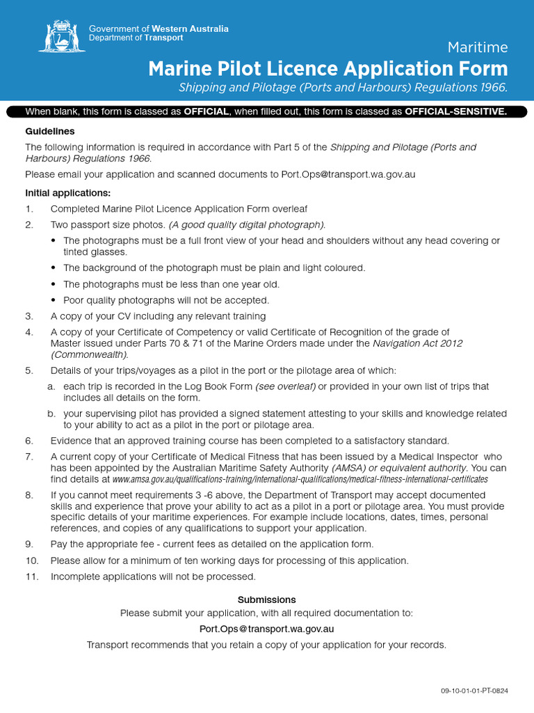 MAC F Marine Pilot Application Form Initial | PDF | Maritime Pilot
