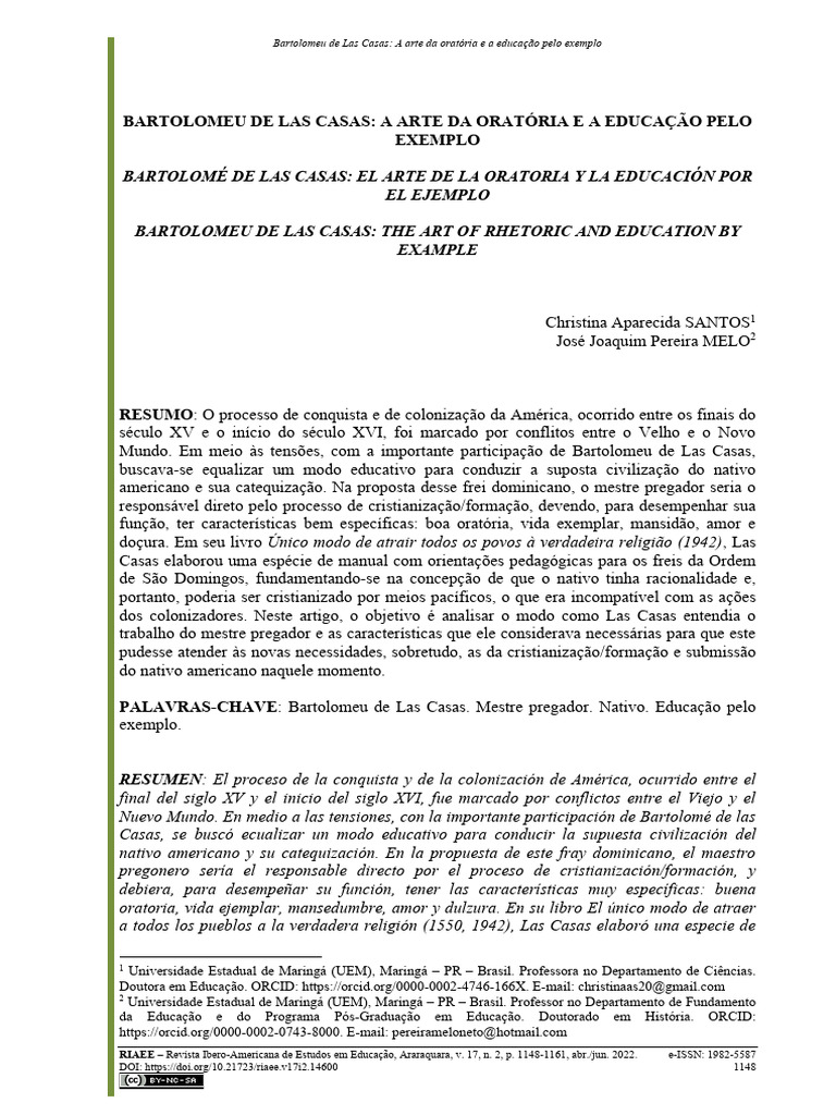 Bartolomeu de Las Casas A Arte Da Oratoria e A Edu | PDF | Fé | Teologia