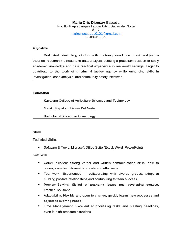 Resume Ni Marie | PDF