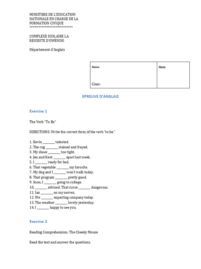 Exercises_Text_English | PDF | Mouse