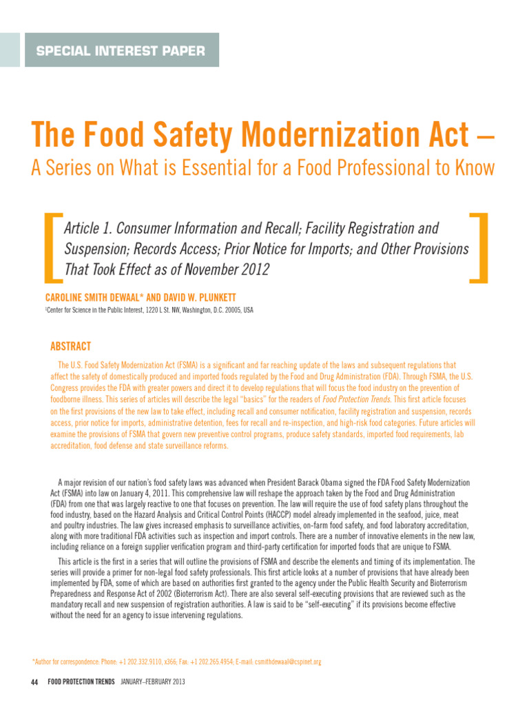 Food Safety Modernization Act Combined Articles | PDF | Food And Drug ...