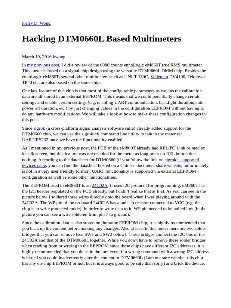 Hacking DTM0660L Based Multimeters: Kerry D. Wong | PDF | Computer Engineering | Data Transmission