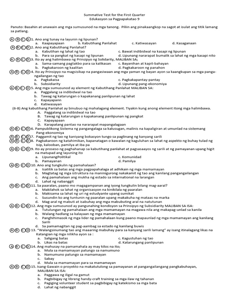 1st Summative Test | PDF