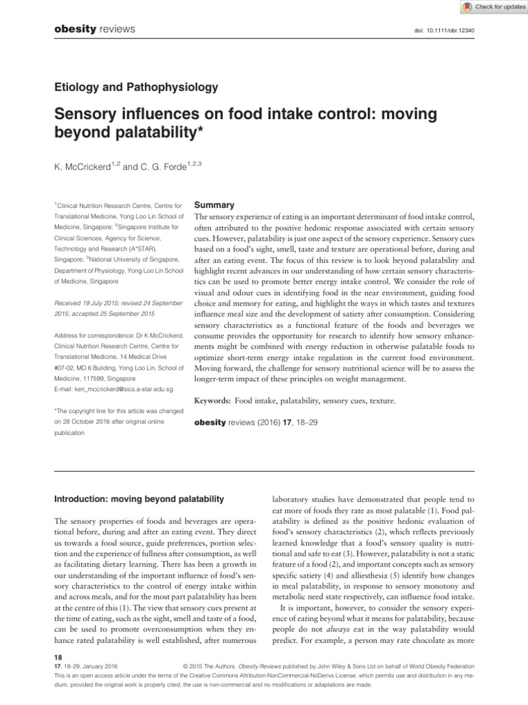 Obesity Reviews - 2015 - McCrickerd - Sensory Influences On Food Intake ...