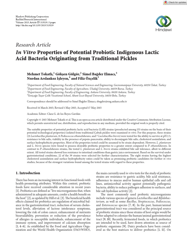 BioMed Research International - 2015 - Tokatlı - in Vitro Properties of Potential Probiotic ...