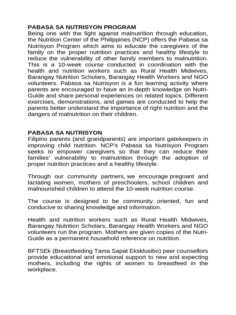 Pabasa Sa Nutrisyon | PDF | Malnutrition | Breastfeeding