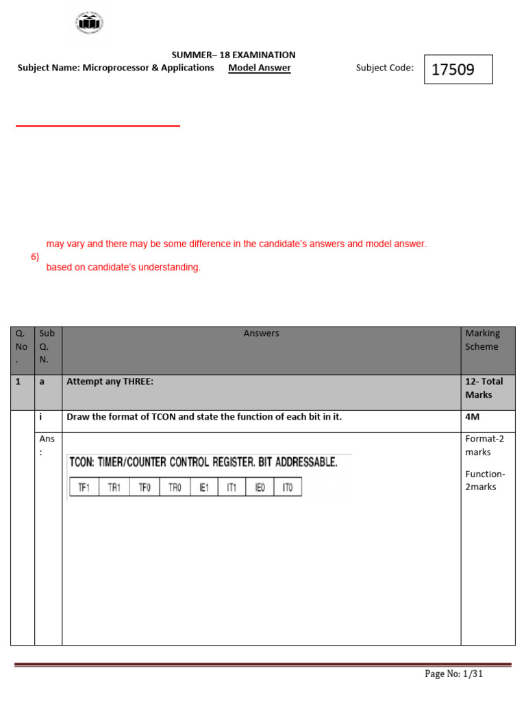 Microprocessor Exam Model Answers 17509 | PDF | Byte | Central Processing Unit