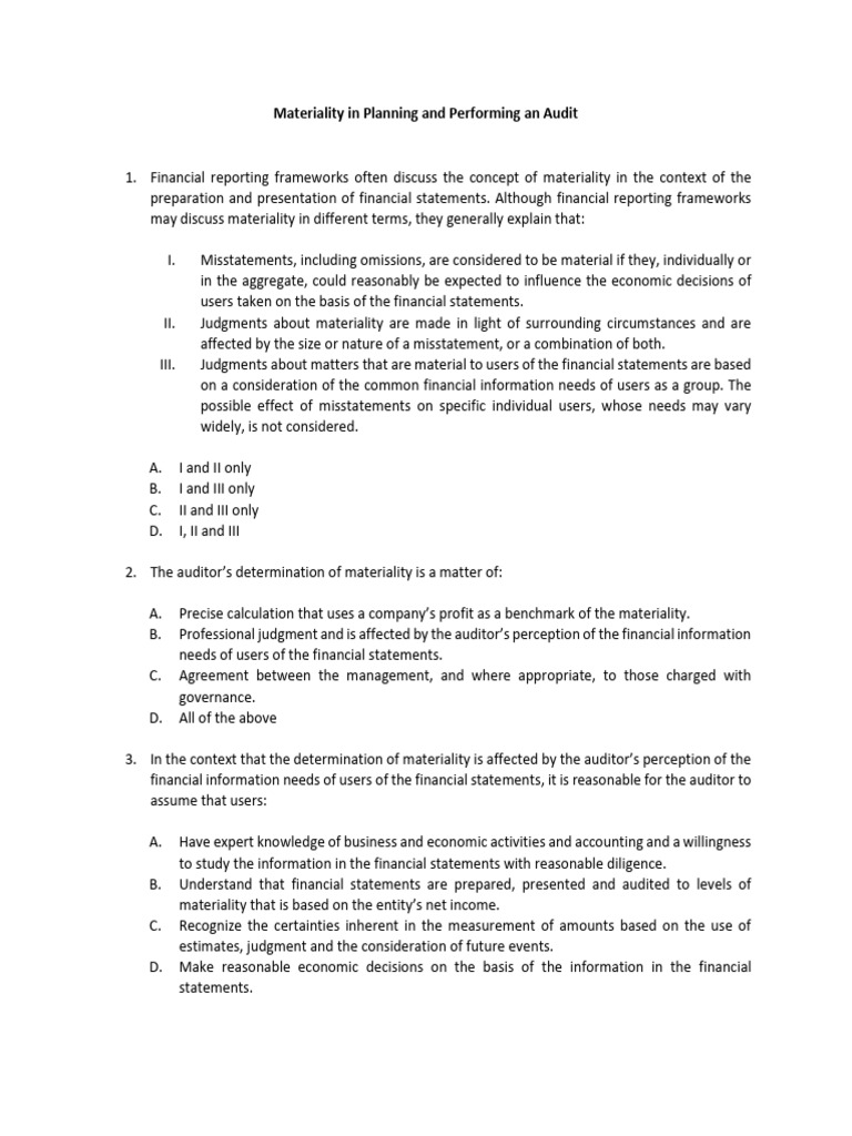Materiality in Audit Planning and Execution | PDF | Audit | Financial ...