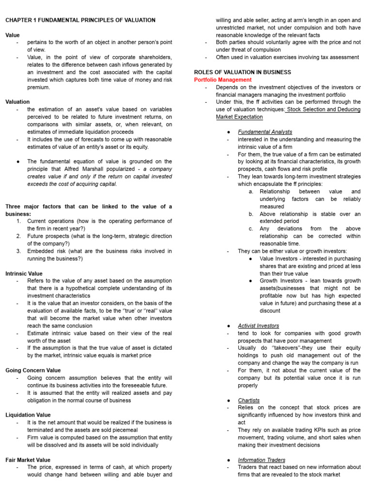 VALUATION CHAPTER 1 | PDF | Valuation (Finance) | Mergers And Acquisitions