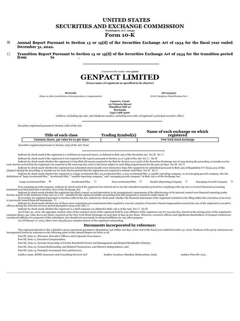 Genpact Limited: United States Securities and Exchange Commission Form ...