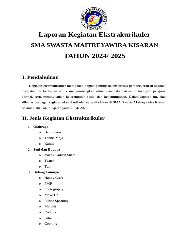 Laporan Kegiatan Ekstrakurikuler | PDF