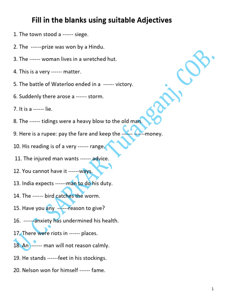 Fill in The Blanks Using Suitable Adjectives | PDF | History