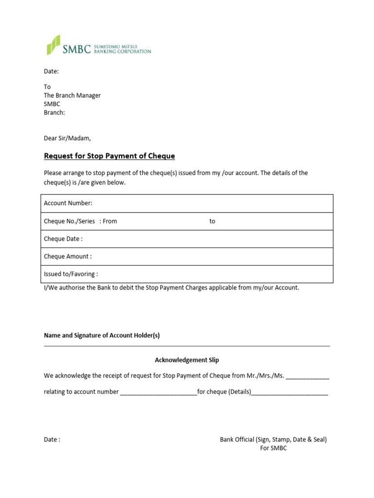 Request Stop Payment | PDF