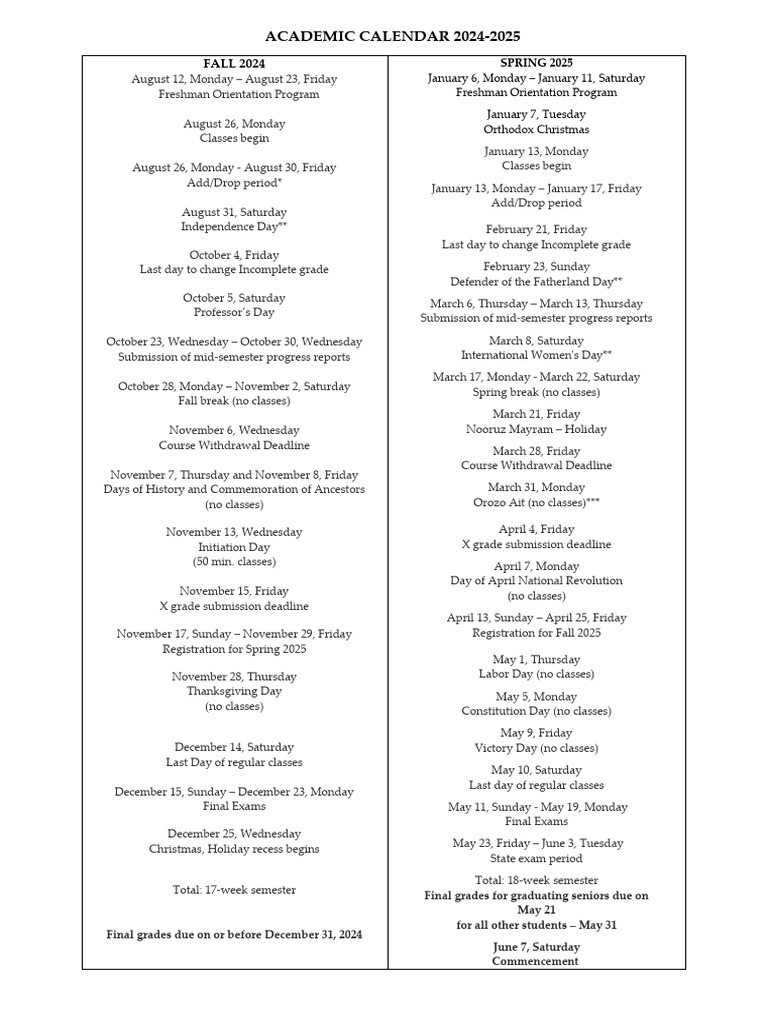 Academic Calendar 2024-2025 | PDF | Academic Term | Festival