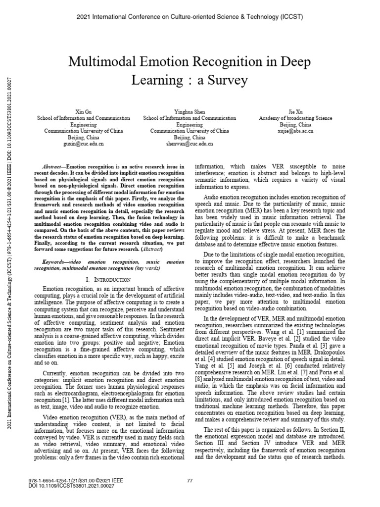 Multimodal Emotion Recognition In Deep Learninga Survey Pdf