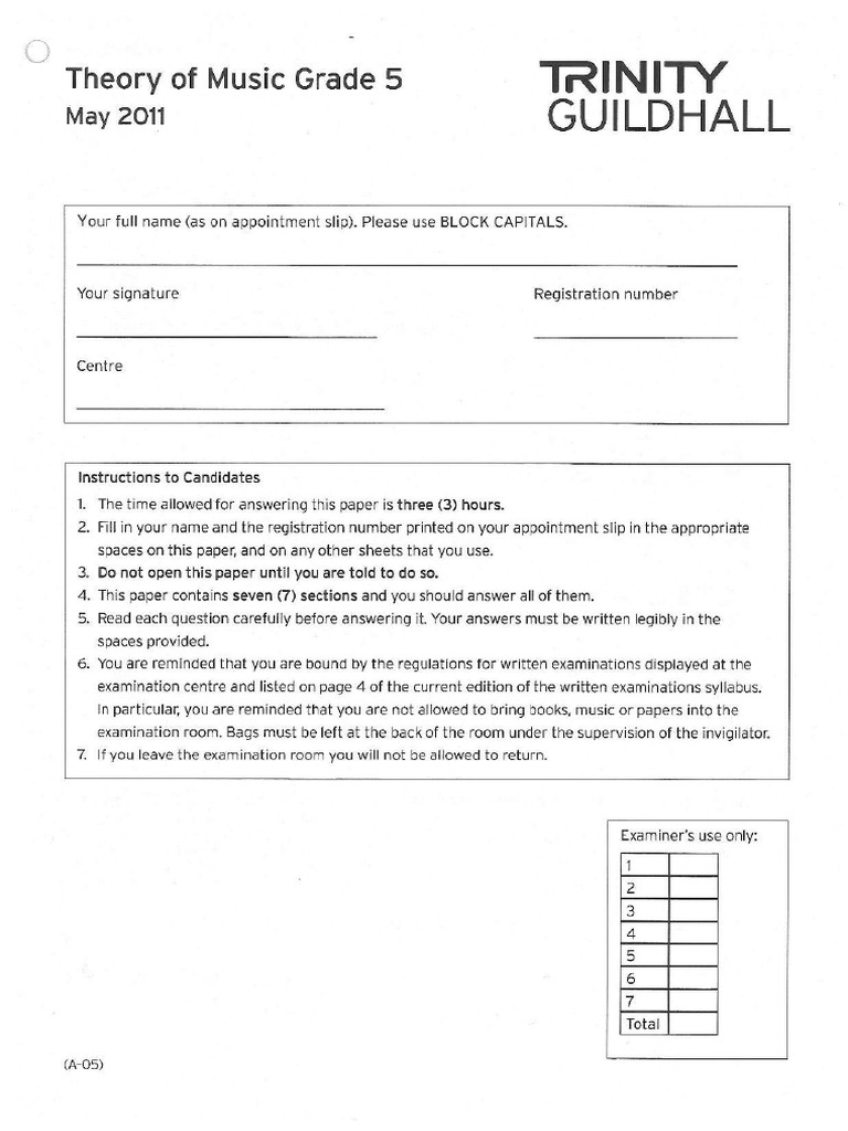 Music Theory Grade 5 Sample Paper | PDF