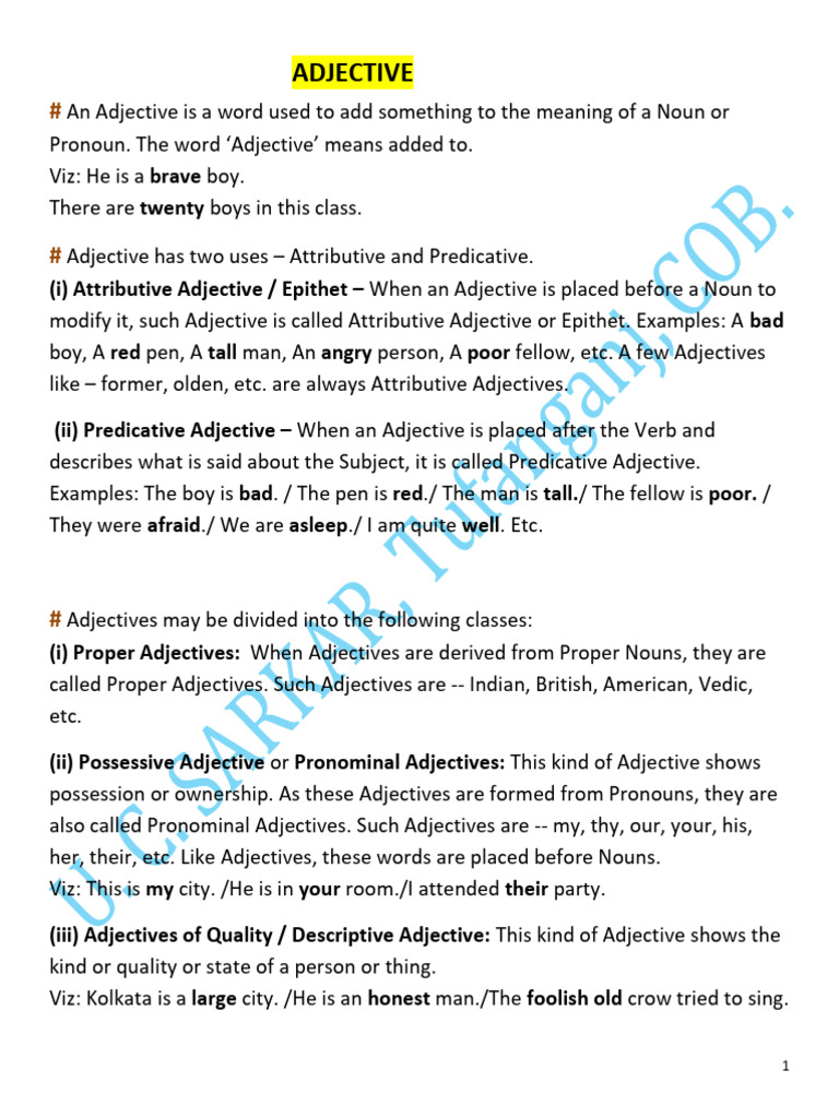 Understanding Adjectives and Their Types | PDF | Adjective | Pronoun