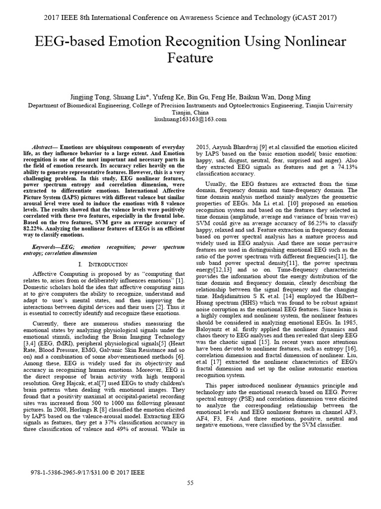 EEG Emotion Recognition via Nonlinear Features | PDF ...